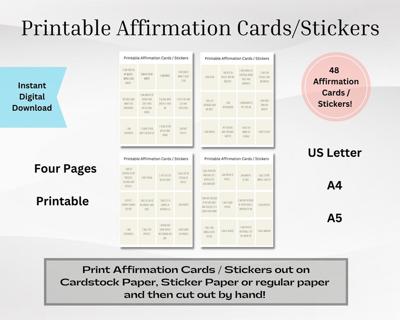 Printable Affirmation Cards, Printable Affirmation Stickers ...