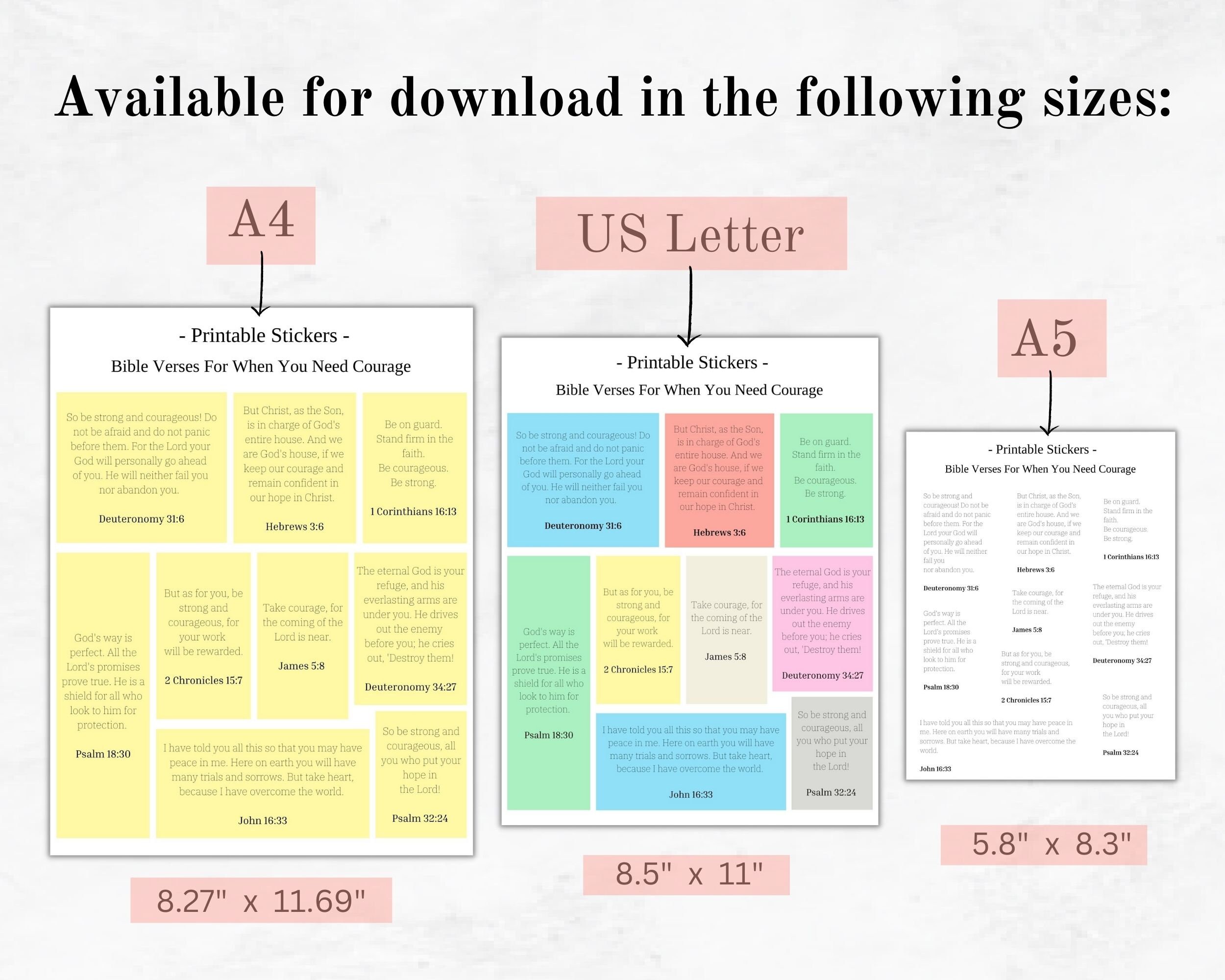 Printable Bible Verse Courage Stickers, Christian Digital Stickers for ...