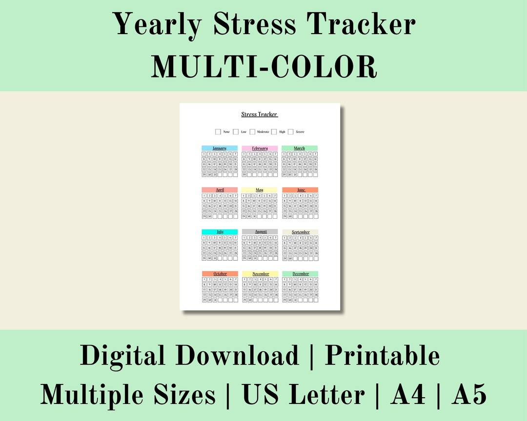 Yearly Stress Tracker Multi Color Printable, Stress Worksheet Journal ...