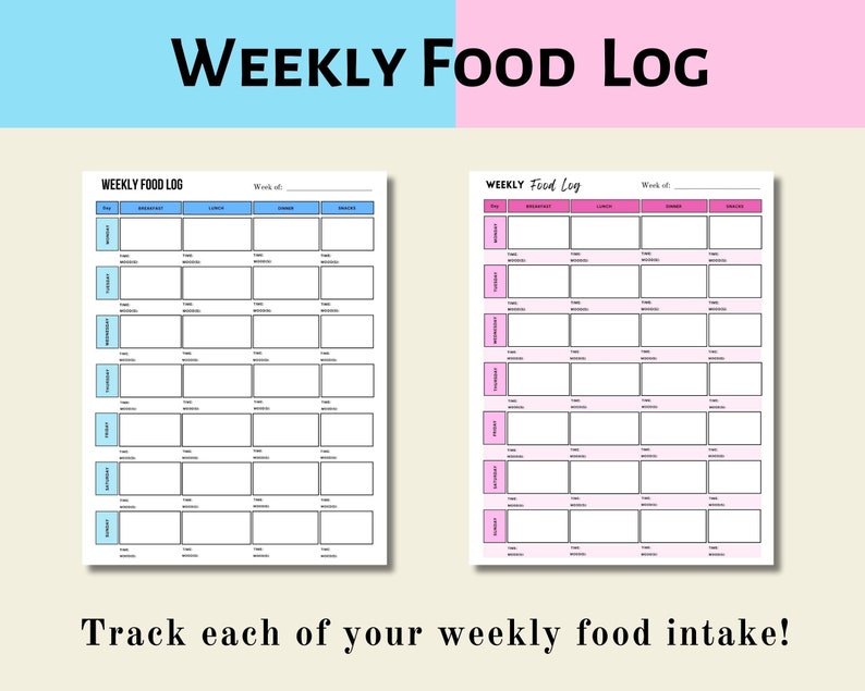Printable Weekly Food and Nutrition Log, Weekly Food Log, Nutrition Log ...