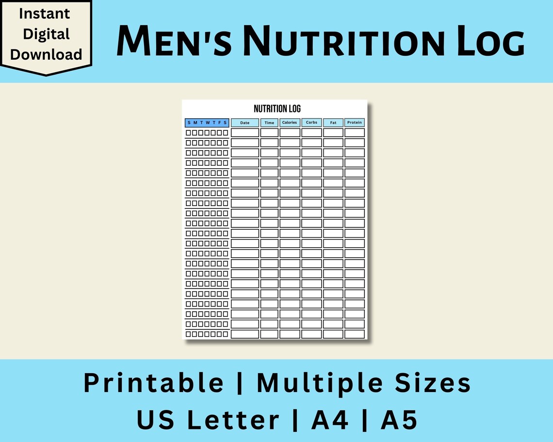 Nutrition Log, Printable Nutrition Log, Nutrition Tracker, Food Tracker ...