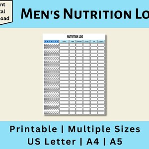 Nutrition Log, Printable Nutrition Log, Nutrition Tracker, Food Tracker ...