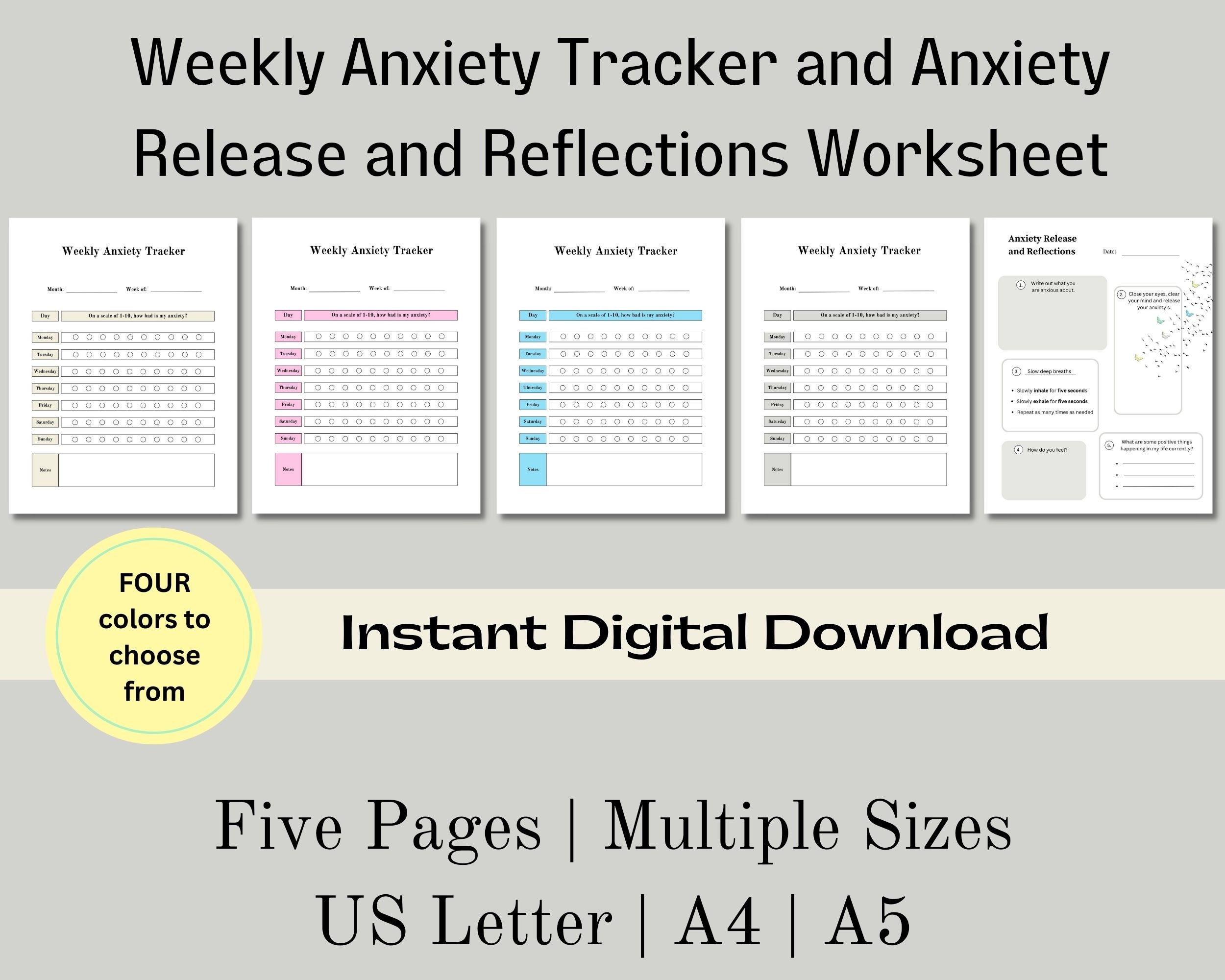 Printable Anxiety Tracker, Anxiety Log, Anxiety Journal, Weekly Anxiety ...
