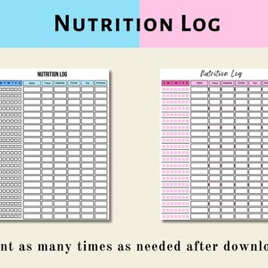 Printable Daily Food and Nutrition Log, Daily Food Log, Nutrition Log ...