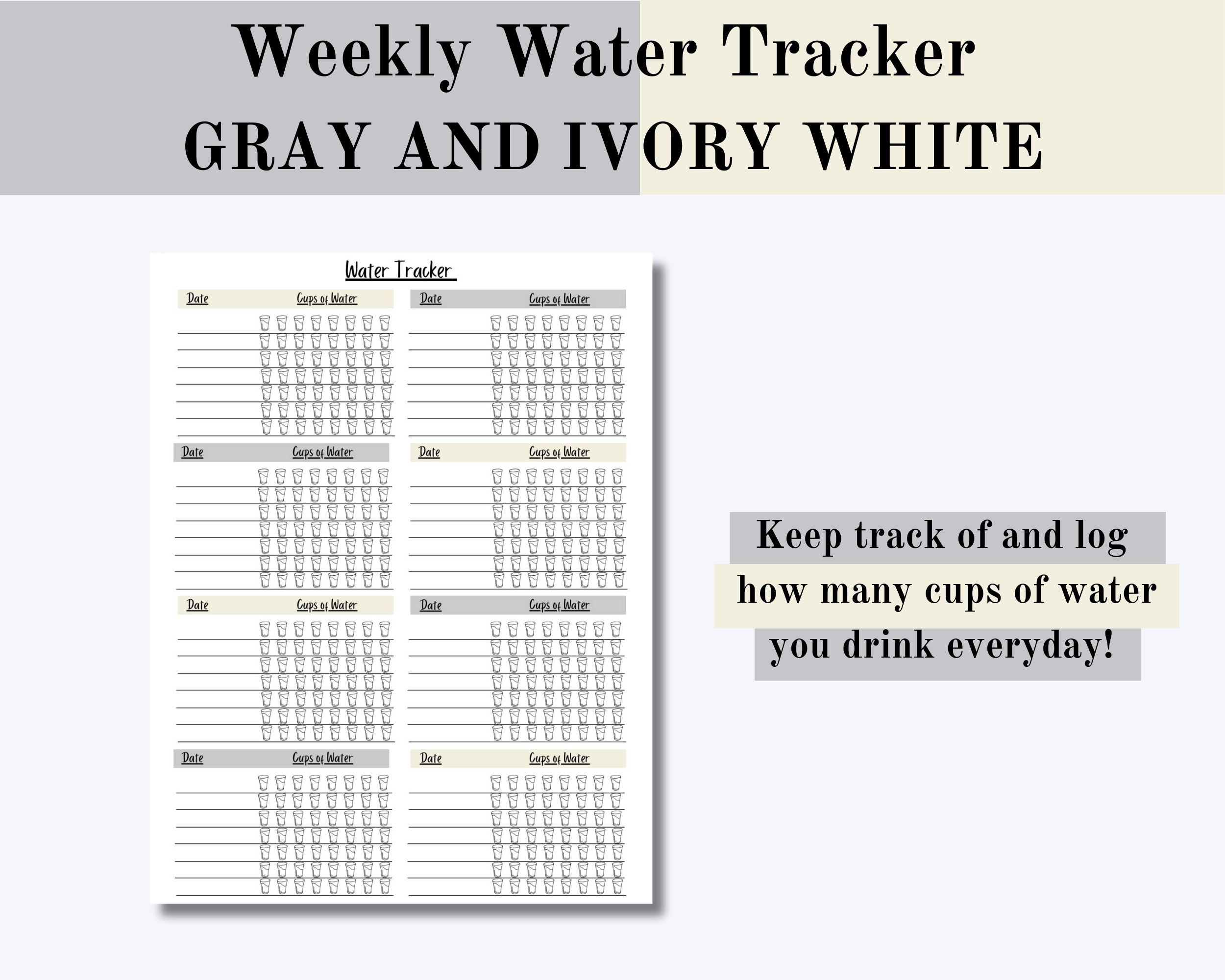 Water Tracker Printable Gray Ivory White, Hydration Tracker, Habit ...