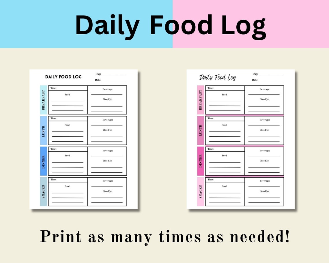 Daily Food Log, Printable Daily Food Log, Meal Tracker, Food Tracker ...
