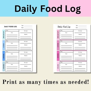 Daily Food Log, Printable Daily Food Log, Meal Tracker, Food Tracker ...