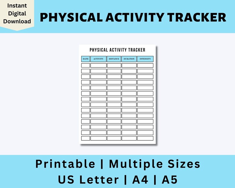 Physical Activity Tracker, Exercise Tracker, Workout Log Printable ...