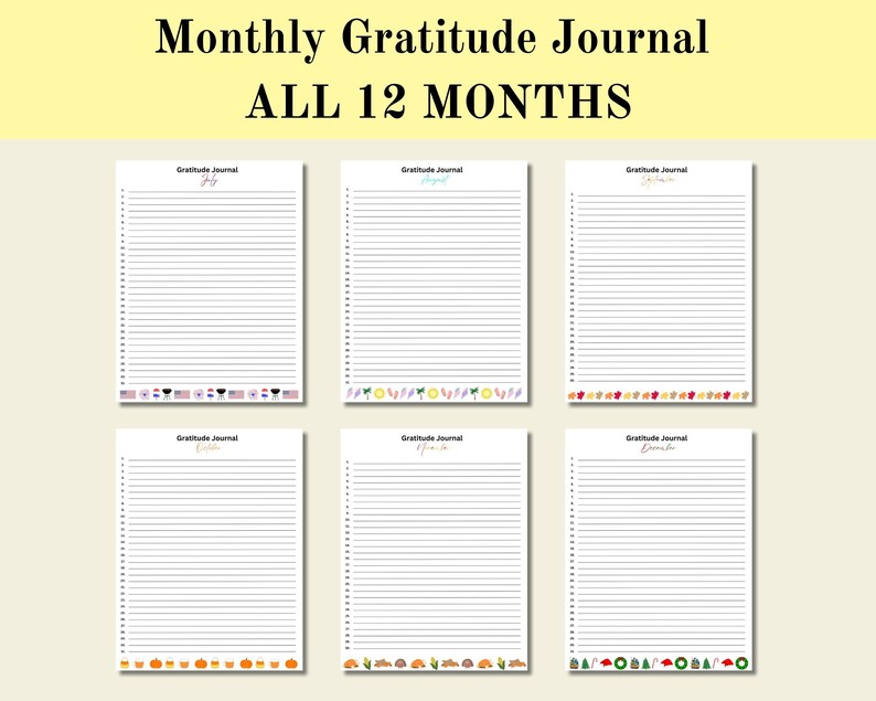 Monthly Gratitude Journal Printable All Months, Daily Gratitude ...