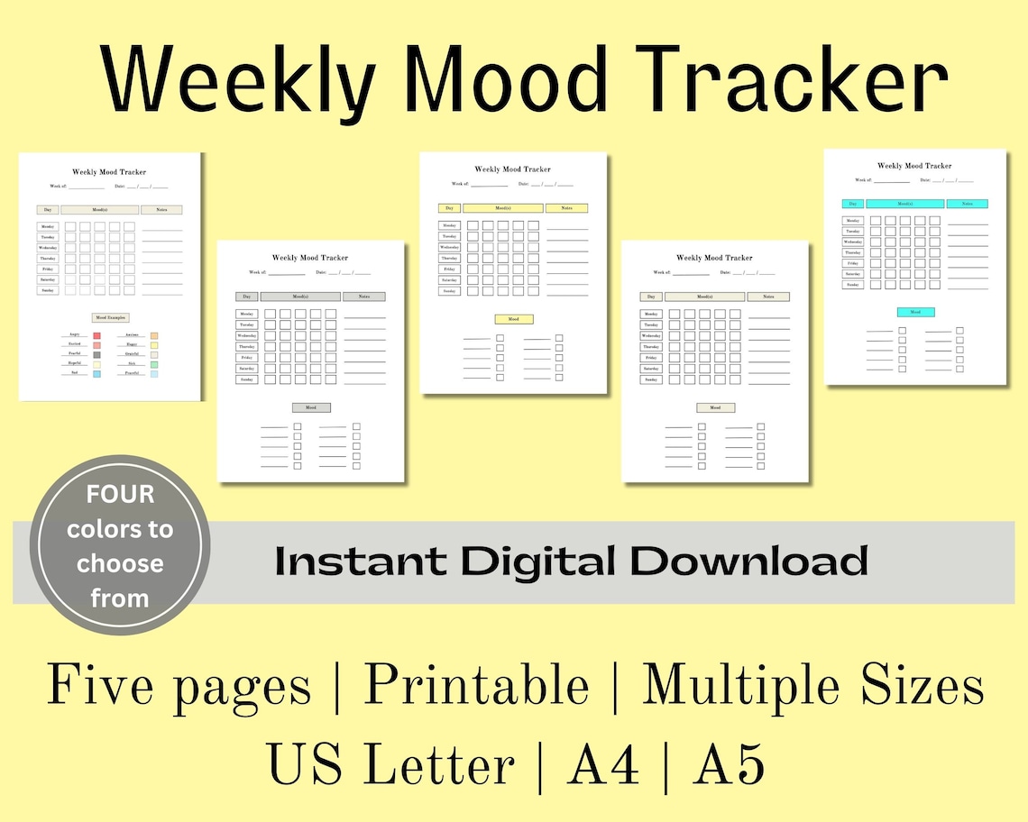 Mood Tracker Printable, Mood Planner, Weekly Mood Tracker, Mood Log ...