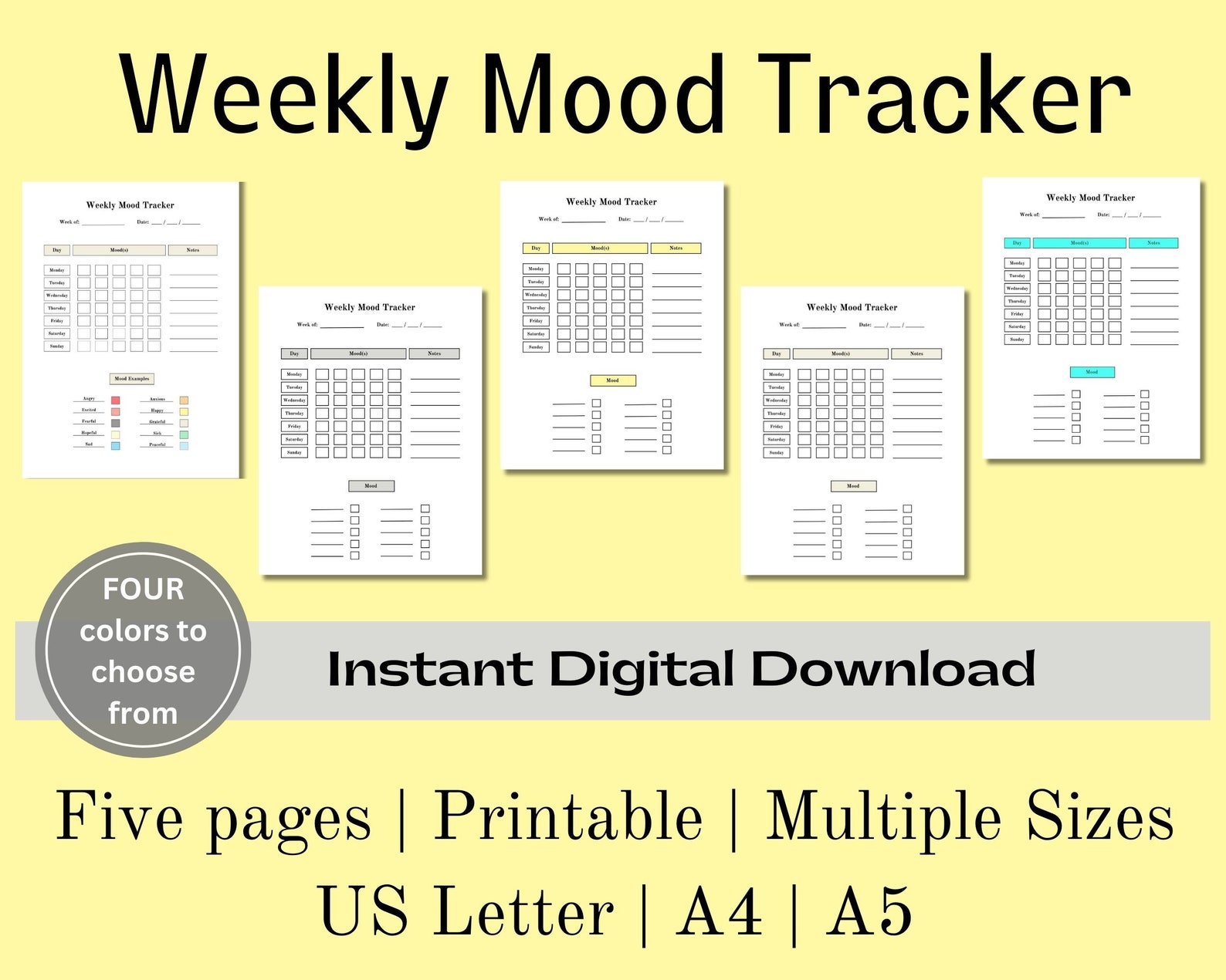 Mood Tracker Printable, Mood Planner, Weekly Mood Tracker, Mood Log ...