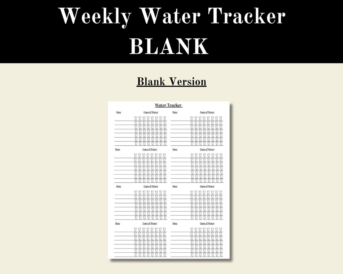 Blank Blue Water Tracker Printable, Hydration Tracker, Habit Tracker ...