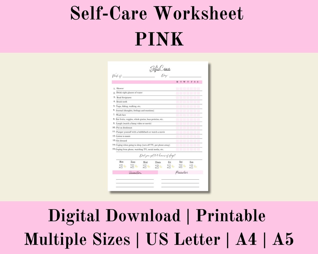 Pink Self Care Weekly Worksheet Printable, Daily Self Care Journal ...