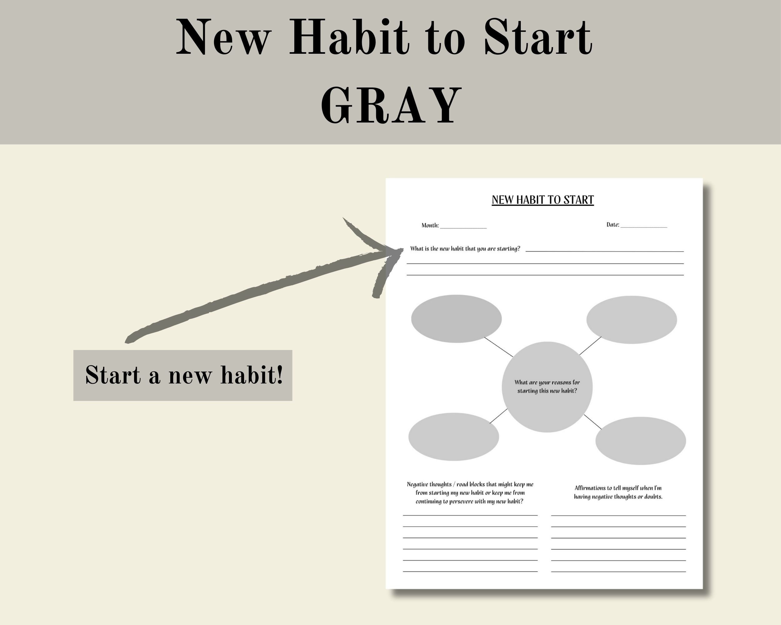 Monthly Habit Tracker Gray Printable, Weekly Tracker Digital, Habit ...