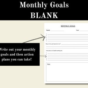 Monthly Goals Blank, Goals Digital Printable, Goal Setting Worksheet ...