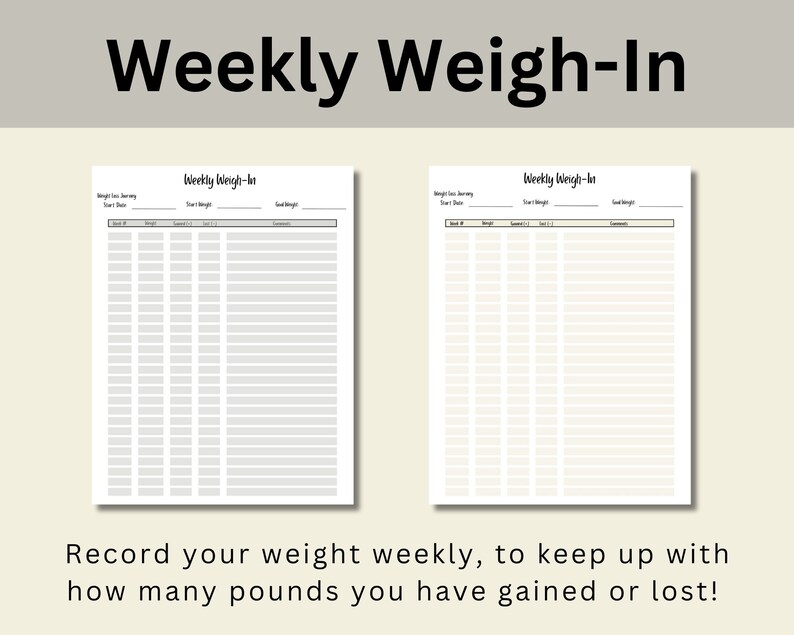 Weekly Weigh In, Weight Loss Tracker, Weekly Weigh in Printable, Weekly ...