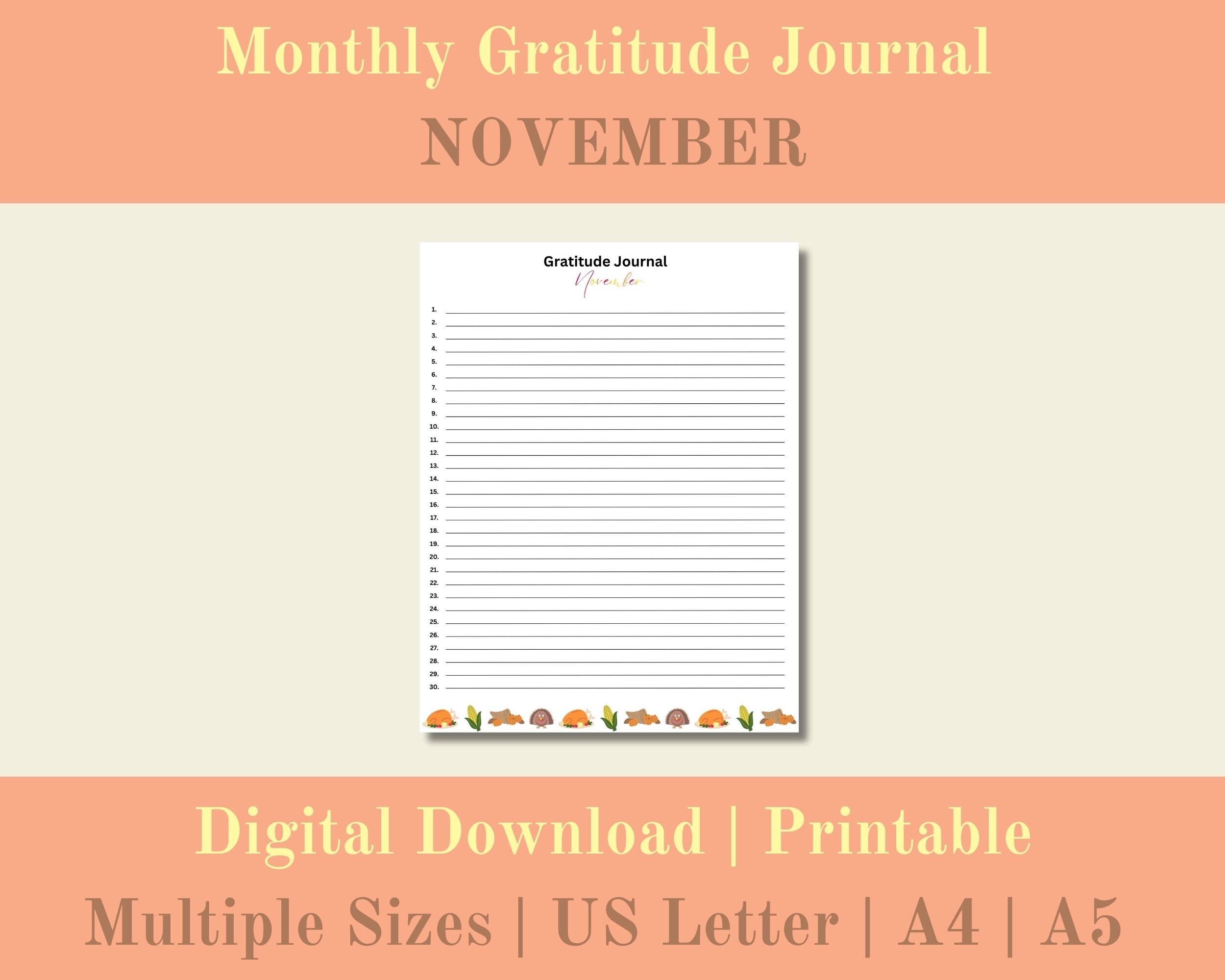 Monthly Gratitude Journal Printable, Daily Gratitude, November ...