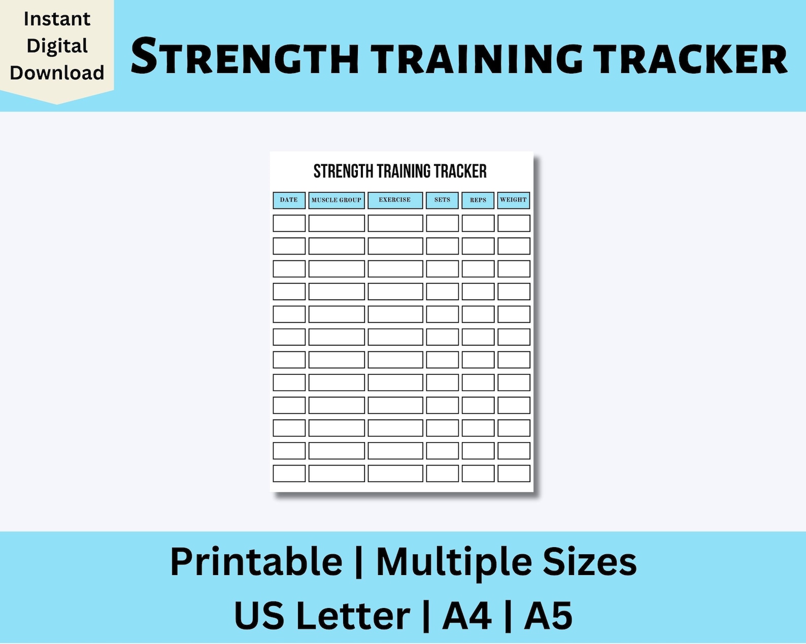 Strength Training Tracker Printable, Weight Lifting Tracker, Fitness ...