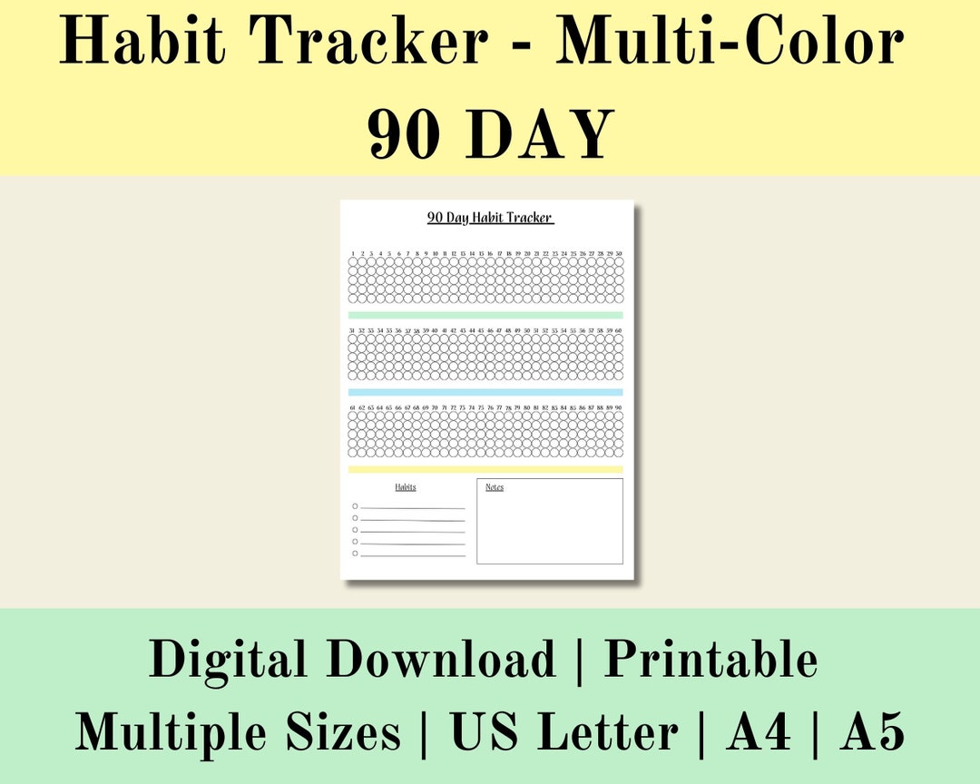 90 Day Habit Tracker Multi Color Printable, Weekly Tracker Digital ...
