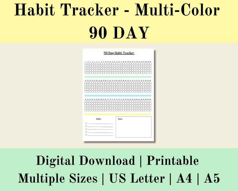 90 Day Habit Tracker Multi Color Printable, Weekly Tracker Digital ...