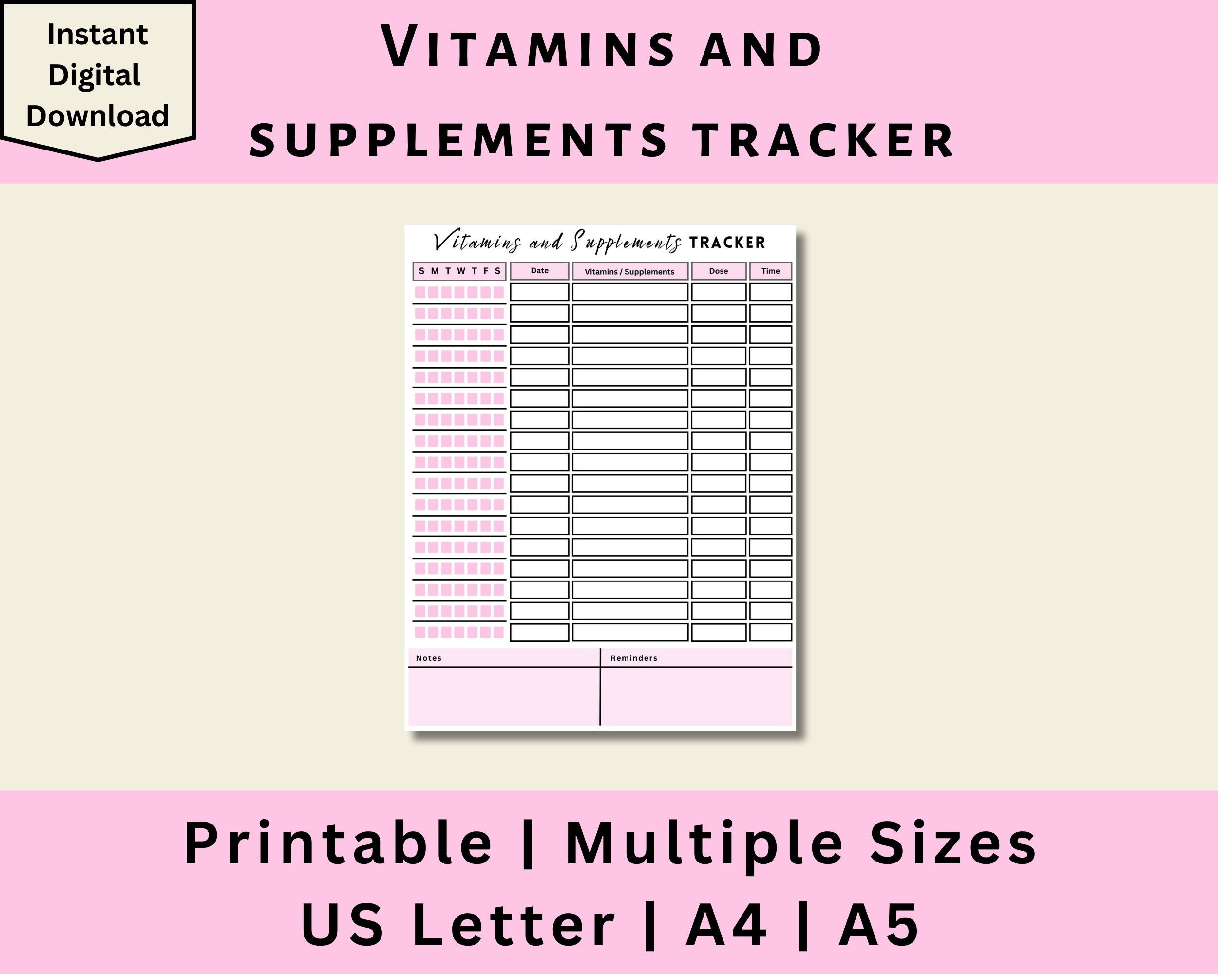 Vitamins and Supplements Tracker Printable, Vitamin Tracker, Vitamins ...