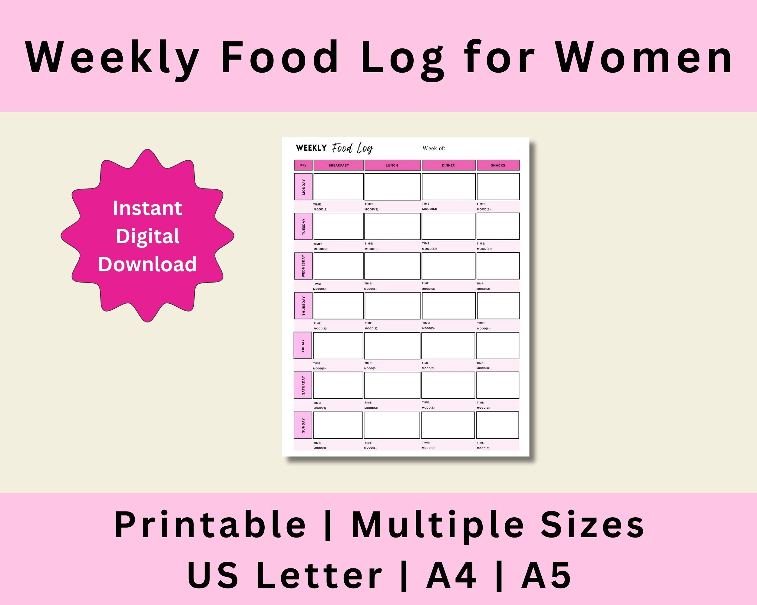 Printable Weekly Food Log, Weekly Food Log, Meal Tracker, Food Tracker ...