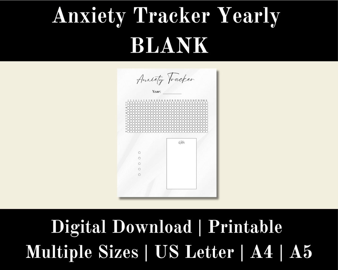 Yearly Anxiety Tracker Blank Printable, Anxiety Worksheet Journal ...