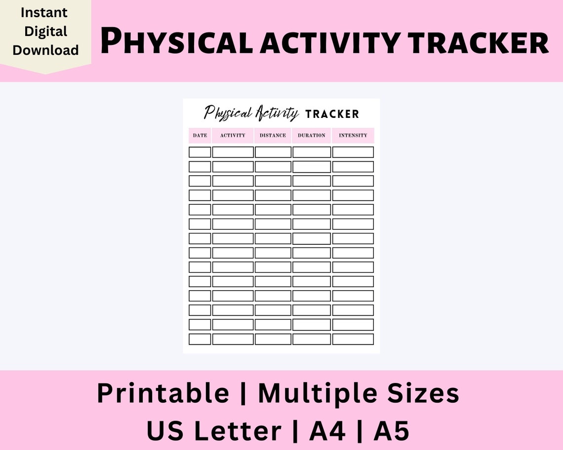 Physical Activity Tracker Printable, Physical Activity Log, Fitness Log ...