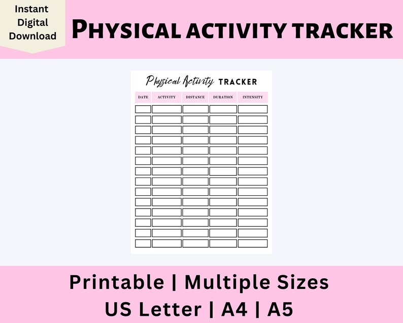 Physical Activity Tracker Printable, Physical Activity Log, Fitness Log ...