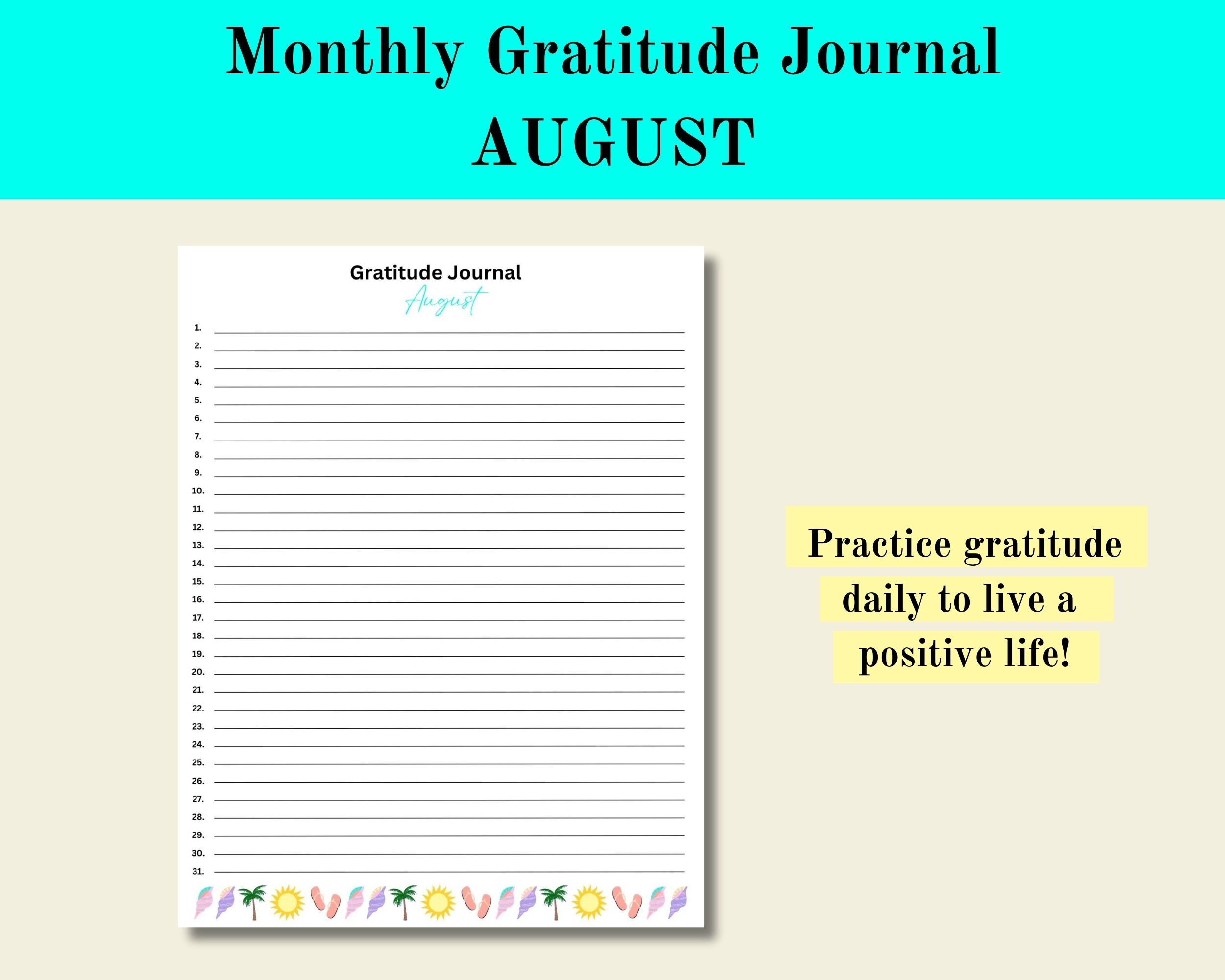 Monthly Gratitude Journal Printable, Daily Gratitude, August Gratitude ...