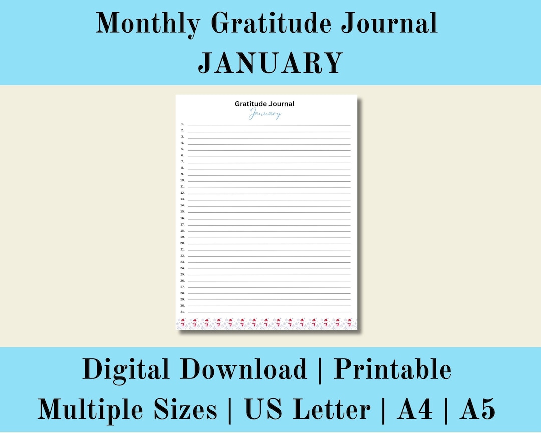 Monthly Gratitude Journal Printable, Daily Gratitude, January Gratitude ...