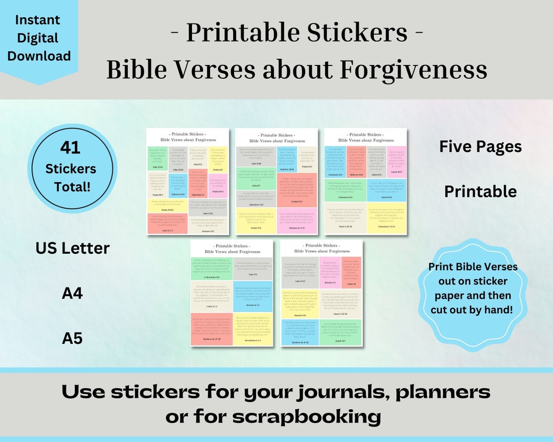 Christian Digital Stickers, Printable Bible Verse Forgiveness Stickers ...