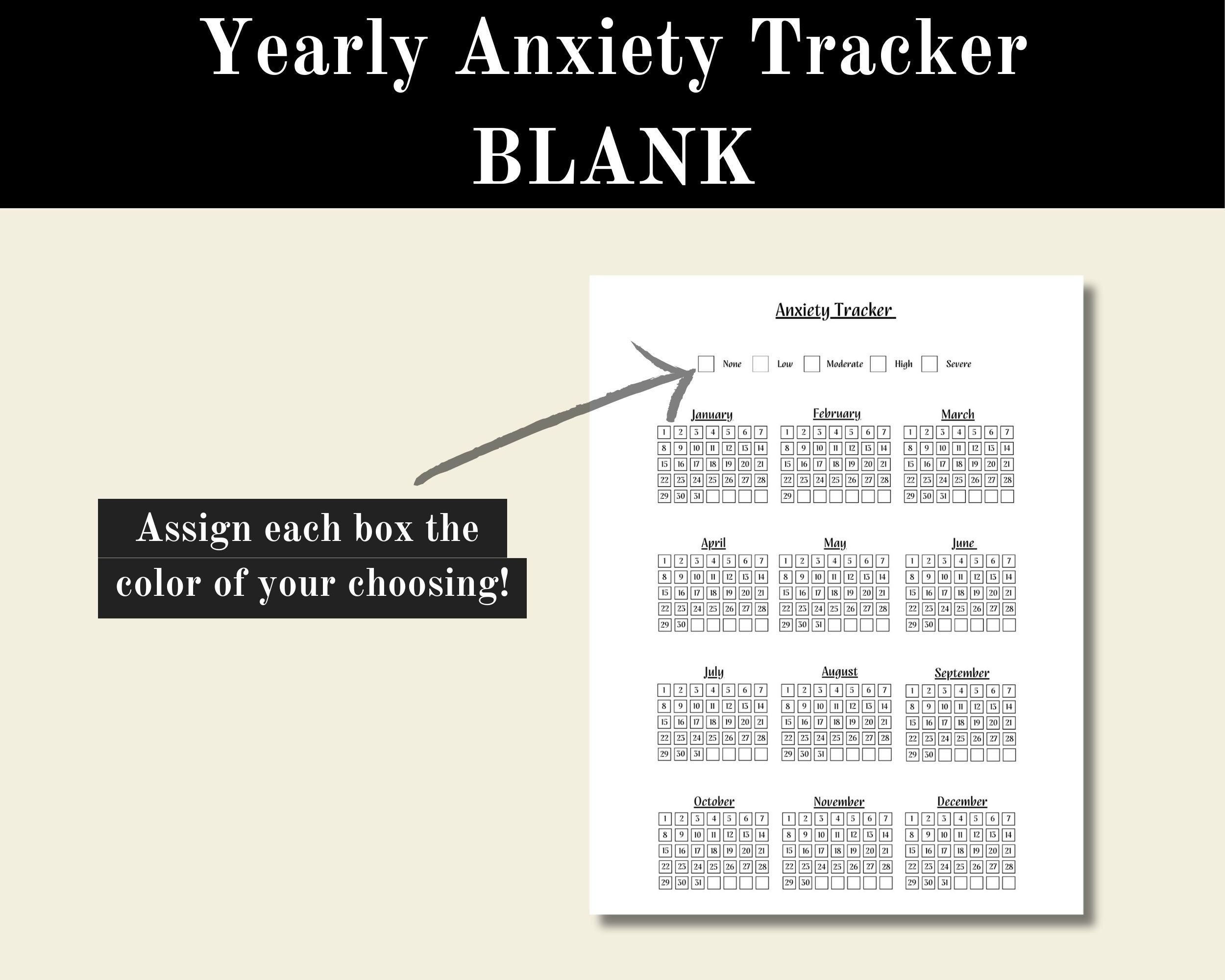 Yearly Anxiety Tracker Blank Printable, Anxiety Worksheet Journal ...