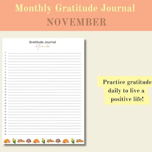Monthly Gratitude Journal Printable, Daily Gratitude, November ...