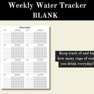 Blank Water Tracker Printable, Hydration Tracker, Habit Tracker, Water ...