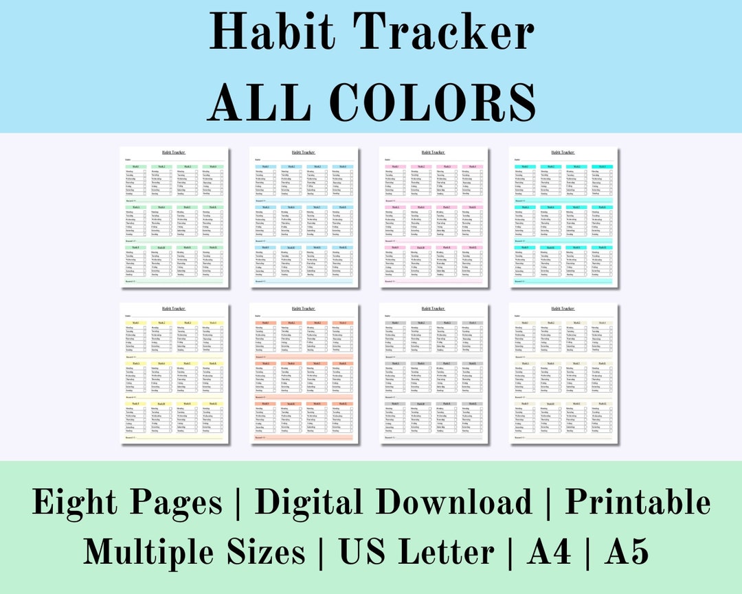 Monthly Habit Tracker Printable, Weekly Tracker Digital, Habit ...