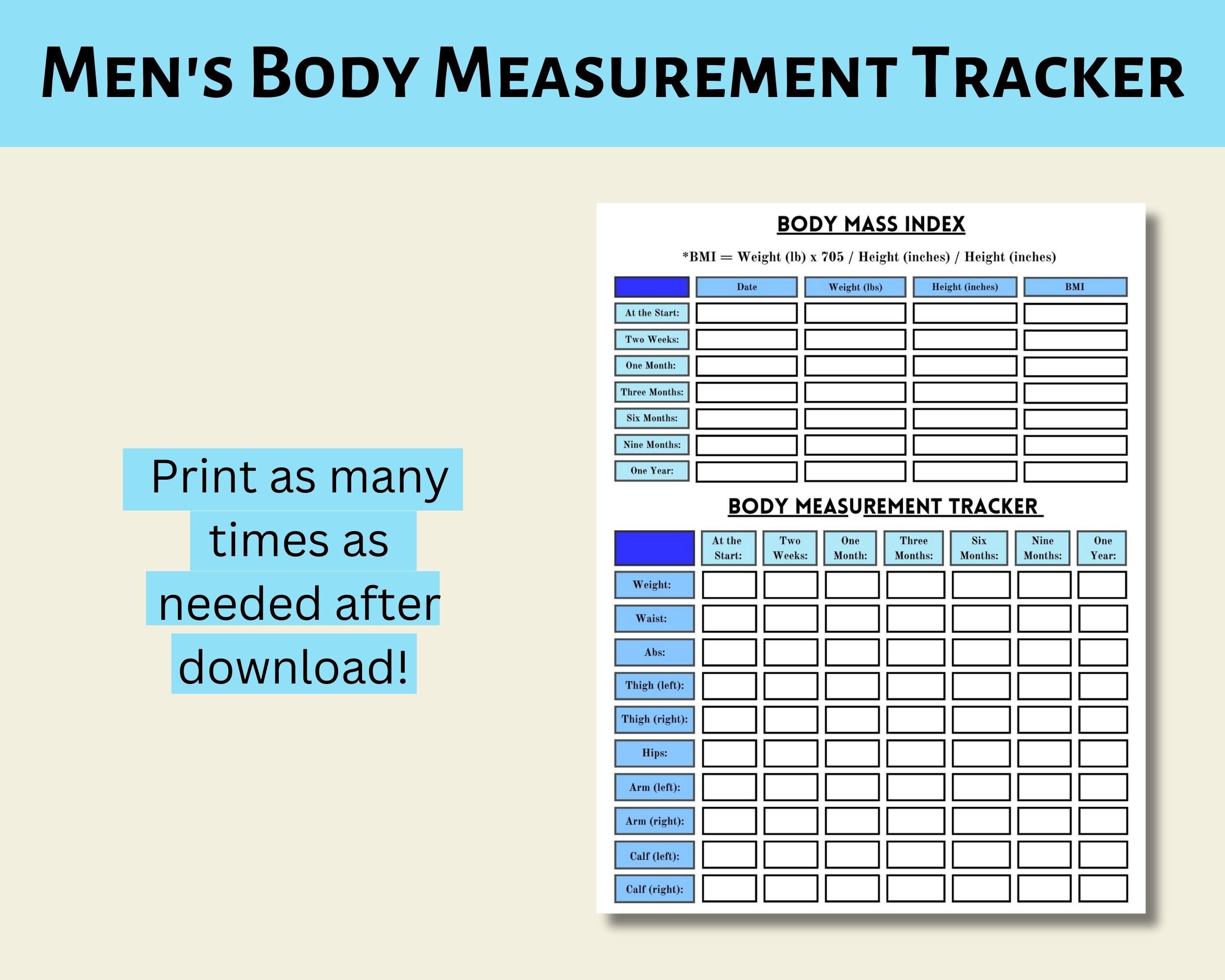 Body Measurement Tracker Printable, Body Measurements, Weight Loss ...