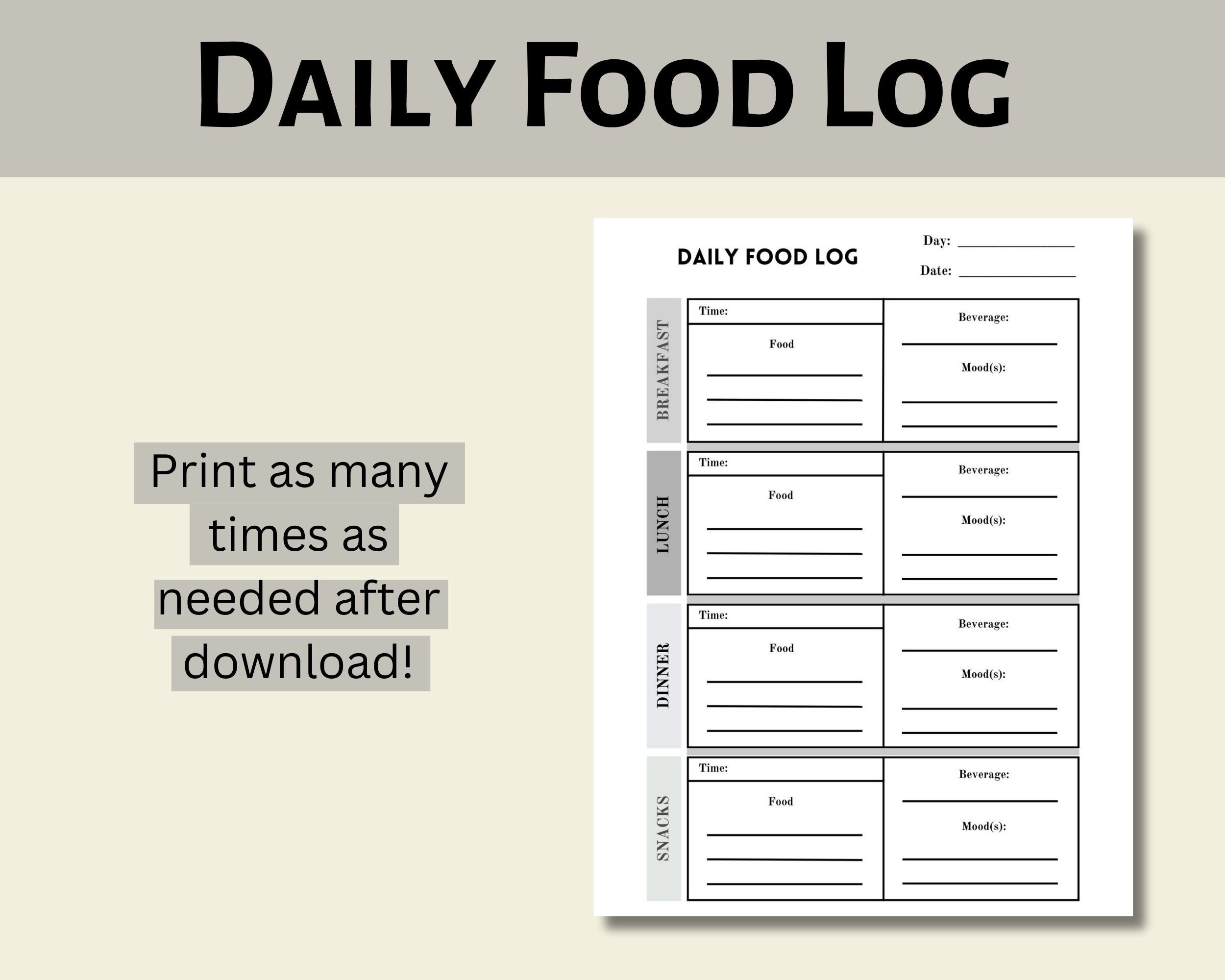 Printable Daily Food Log, Daily Food Log, Meal Tracker, Food Tracker ...