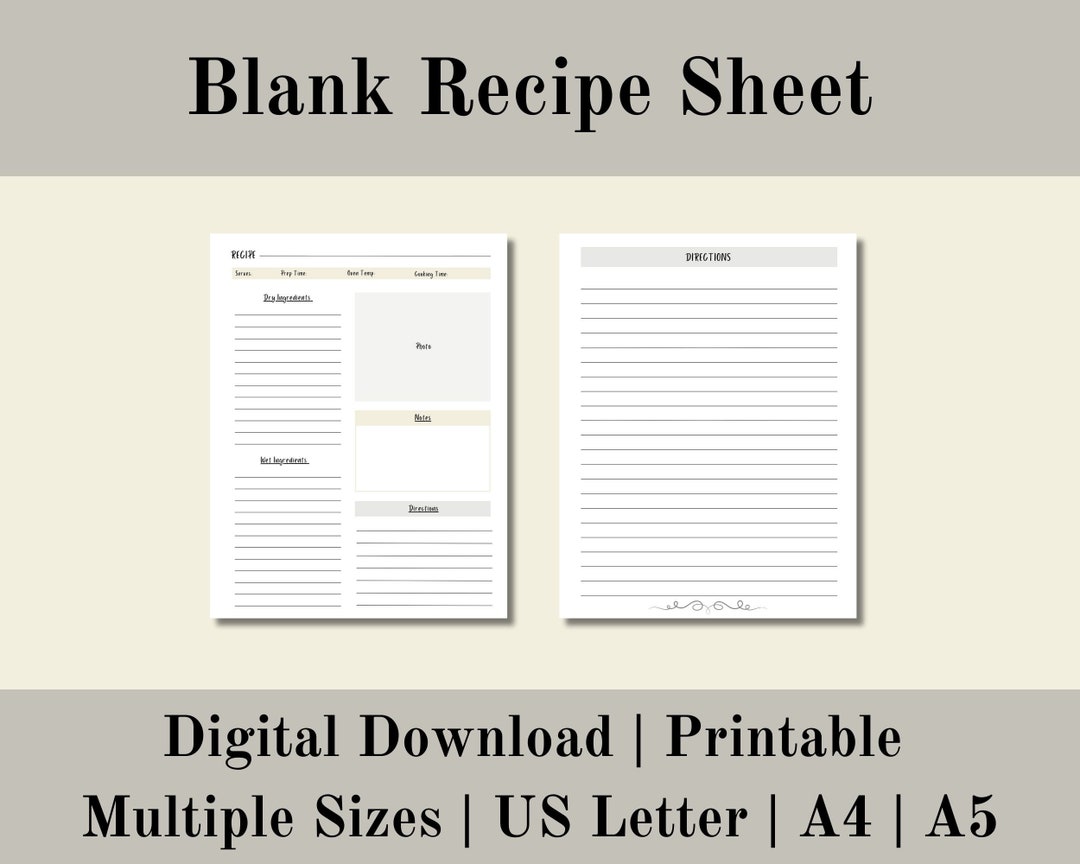 Blank Recipe Sheet, Printable Blank Recipe Sheet, Recipe Planner ...