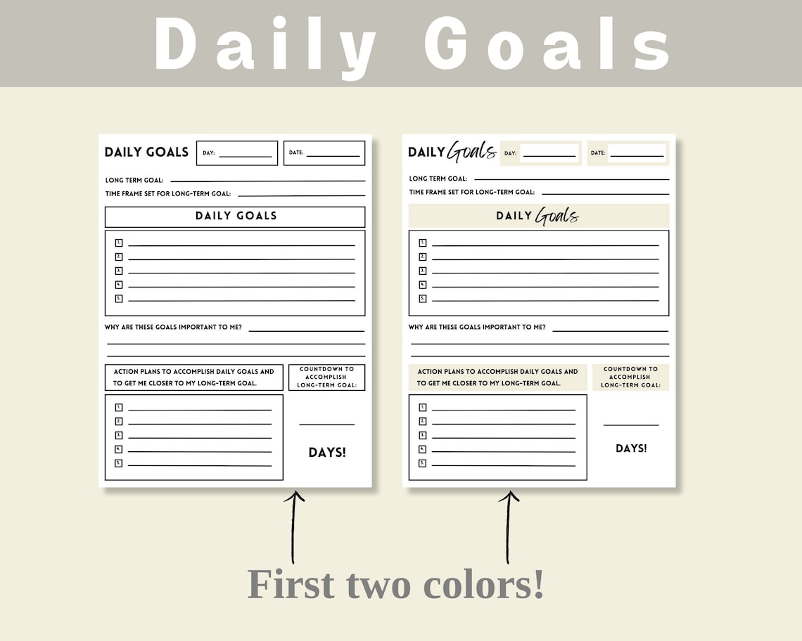 Daily Goal Sheet, Daily Goals Printable, Goal Planning, Goal Setting ...