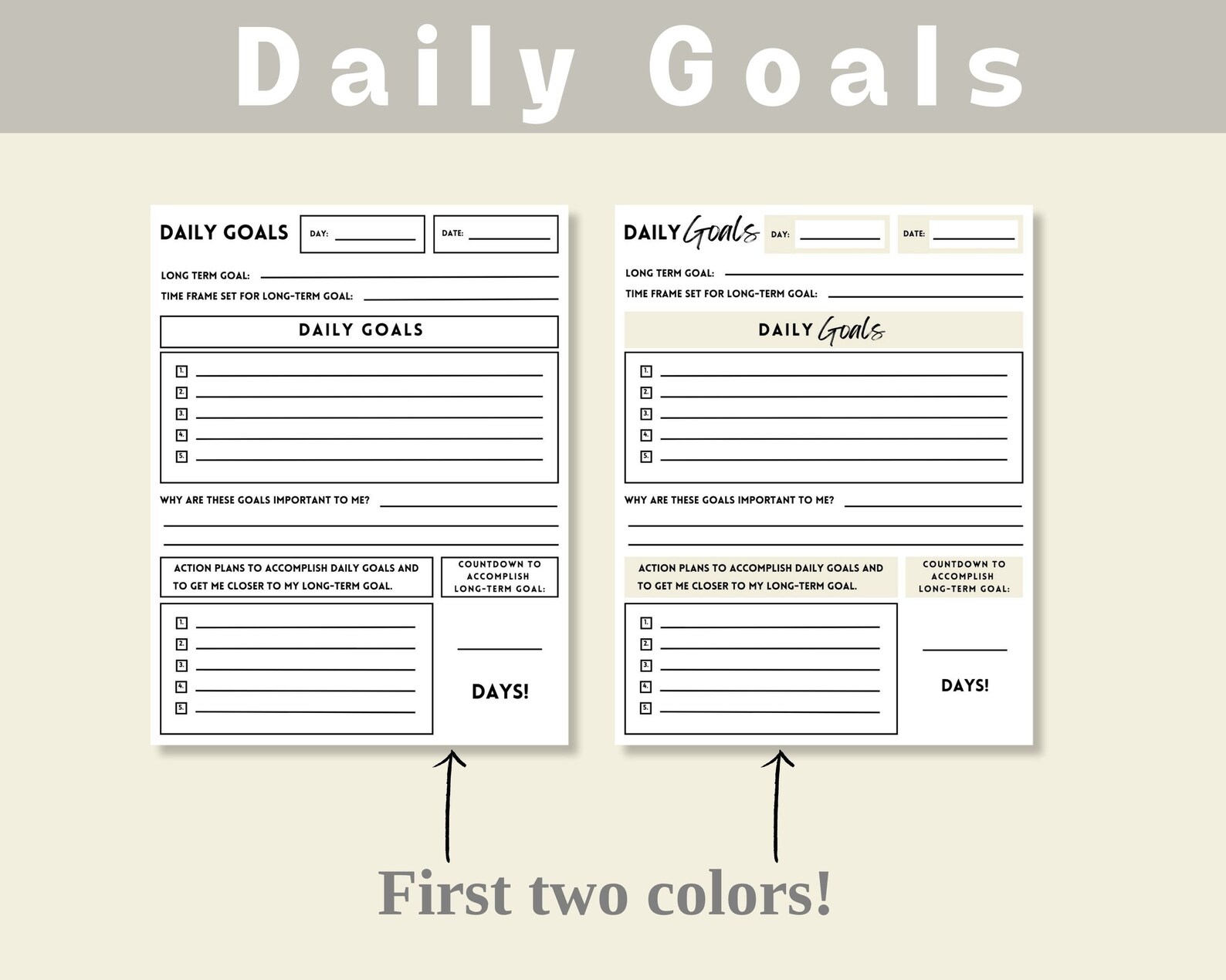 Daily Goal Sheet, Daily Goals Printable, Goal Planning, Goal Setting ...