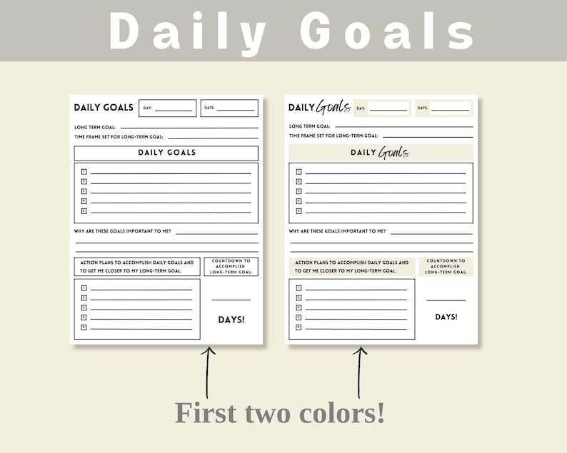 Daily Goal Sheet, Daily Goals Printable, Goal Planning, Goal Setting ...