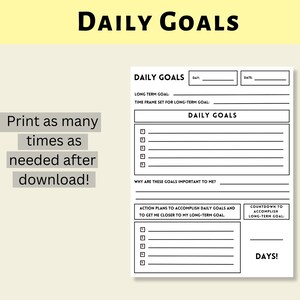 Daily Goals Printable, Daily Goal Sheet, Goal Setting Printable, Goal ...
