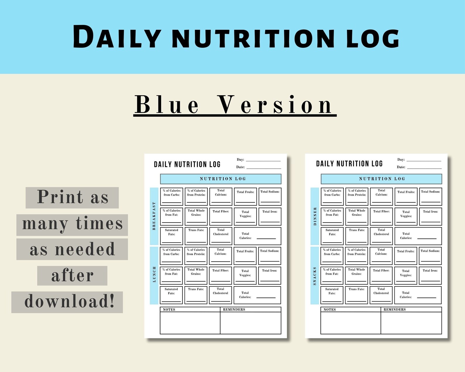 Nutrition Log, Daily Nutrition Log, Meal Tracker, Food Tracker ...