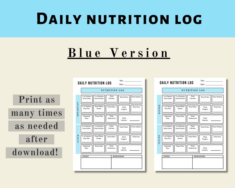 Nutrition Log, Daily Nutrition Log, Meal Tracker, Food Tracker ...