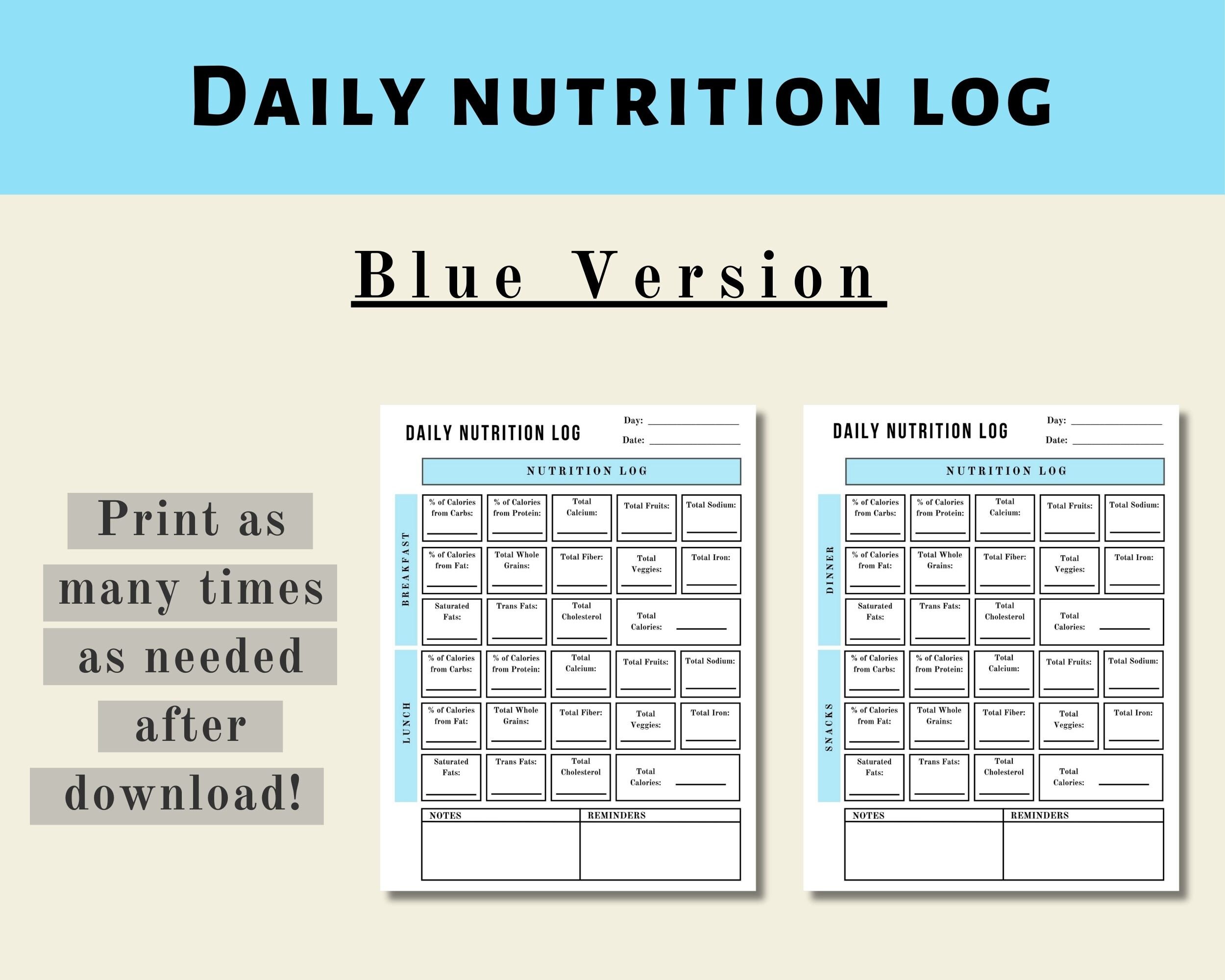 Nutrition Log, Daily Nutrition Log, Meal Tracker, Food Tracker ...