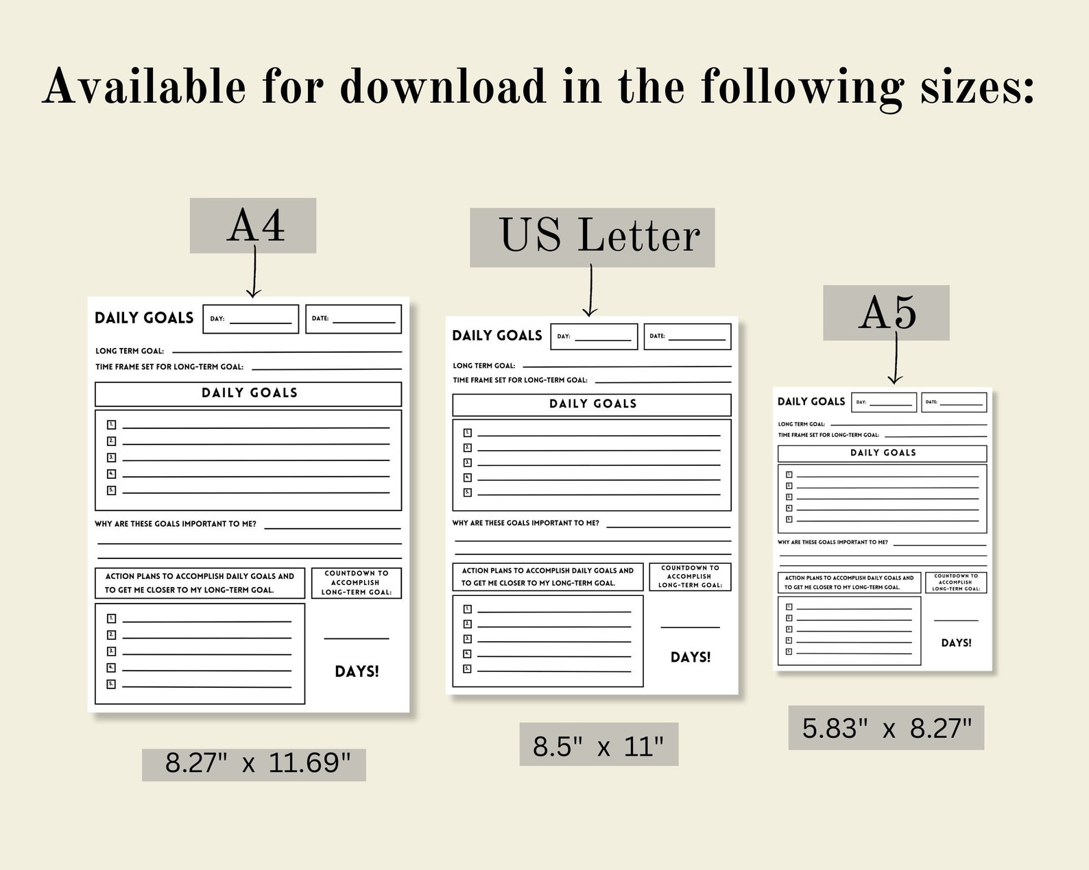 Daily Goals Printable, Daily Goal Sheet, Goal Setting Printable, Goal ...