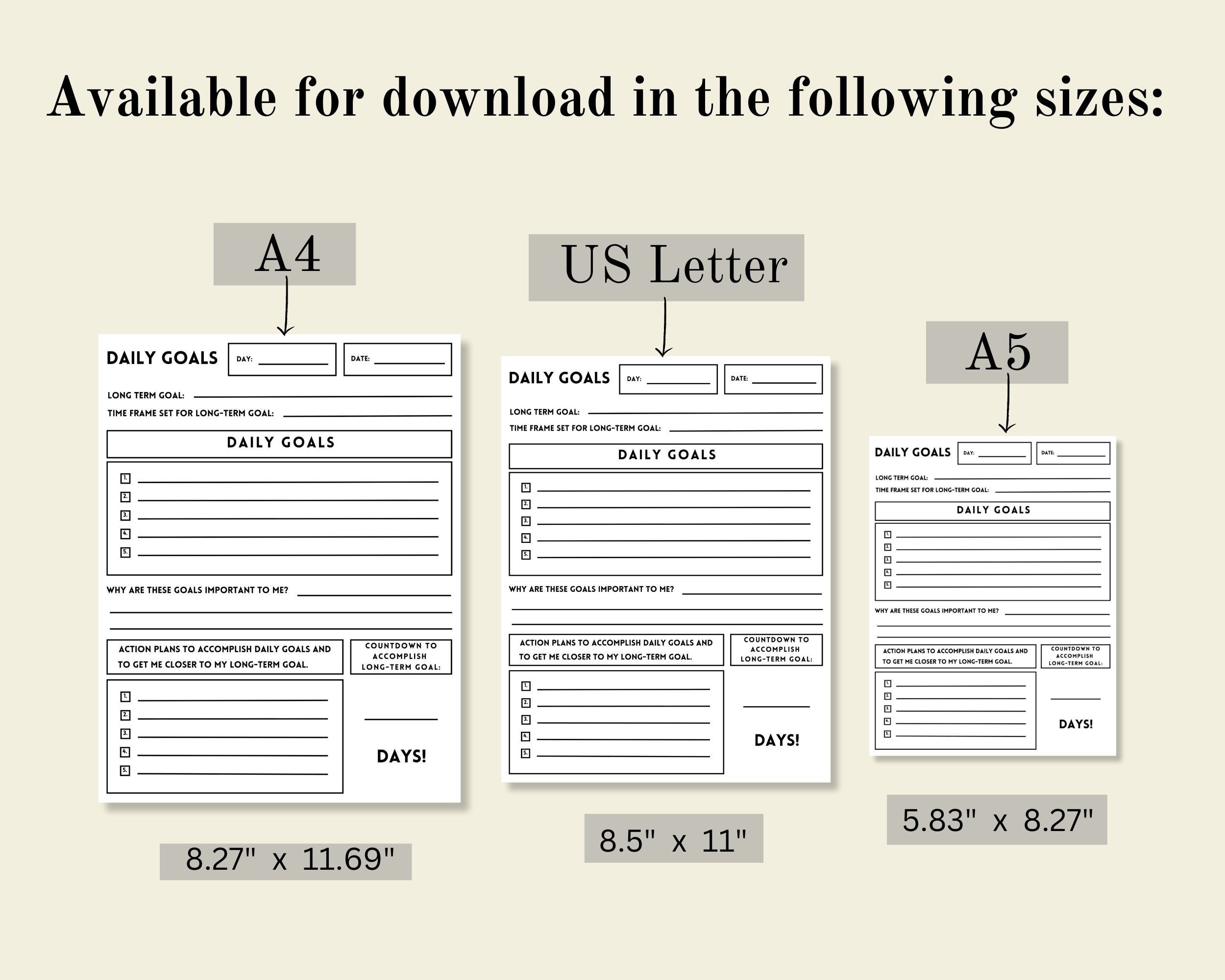 Daily Goals Printable, Daily Goal Sheet, Goal Setting Printable, Goal ...