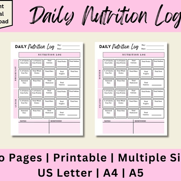 Daily Food Log, Printable Daily Food Log, Meal Tracker, Food Tracker ...