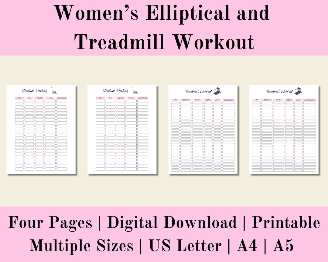 Womens Elliptical and Treadmill Workout, Elliptical Log, Treadmill Log ...